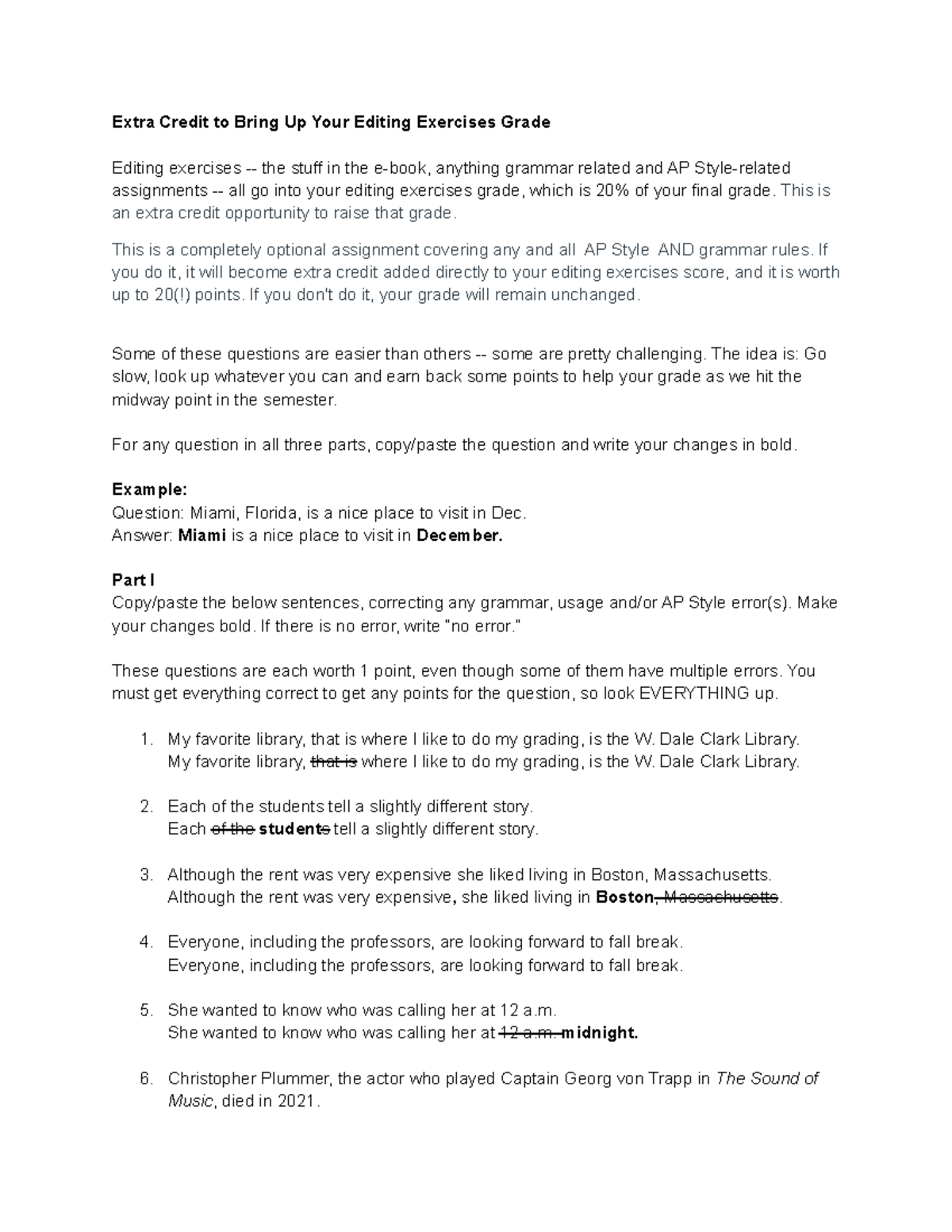 Copy of Optional Extra Credit for Your Editing Exercises Grade - Extra ...