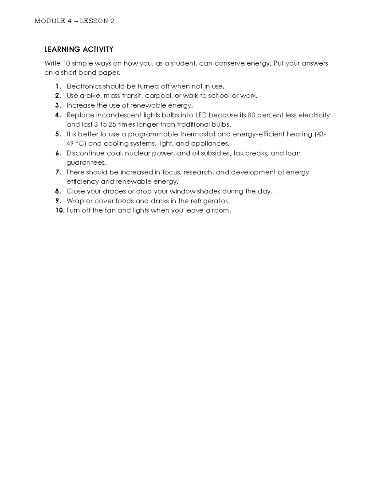 Lesson 2 - STudy well - LEARNING ACTIVITY Write 10 simple ways on how ...