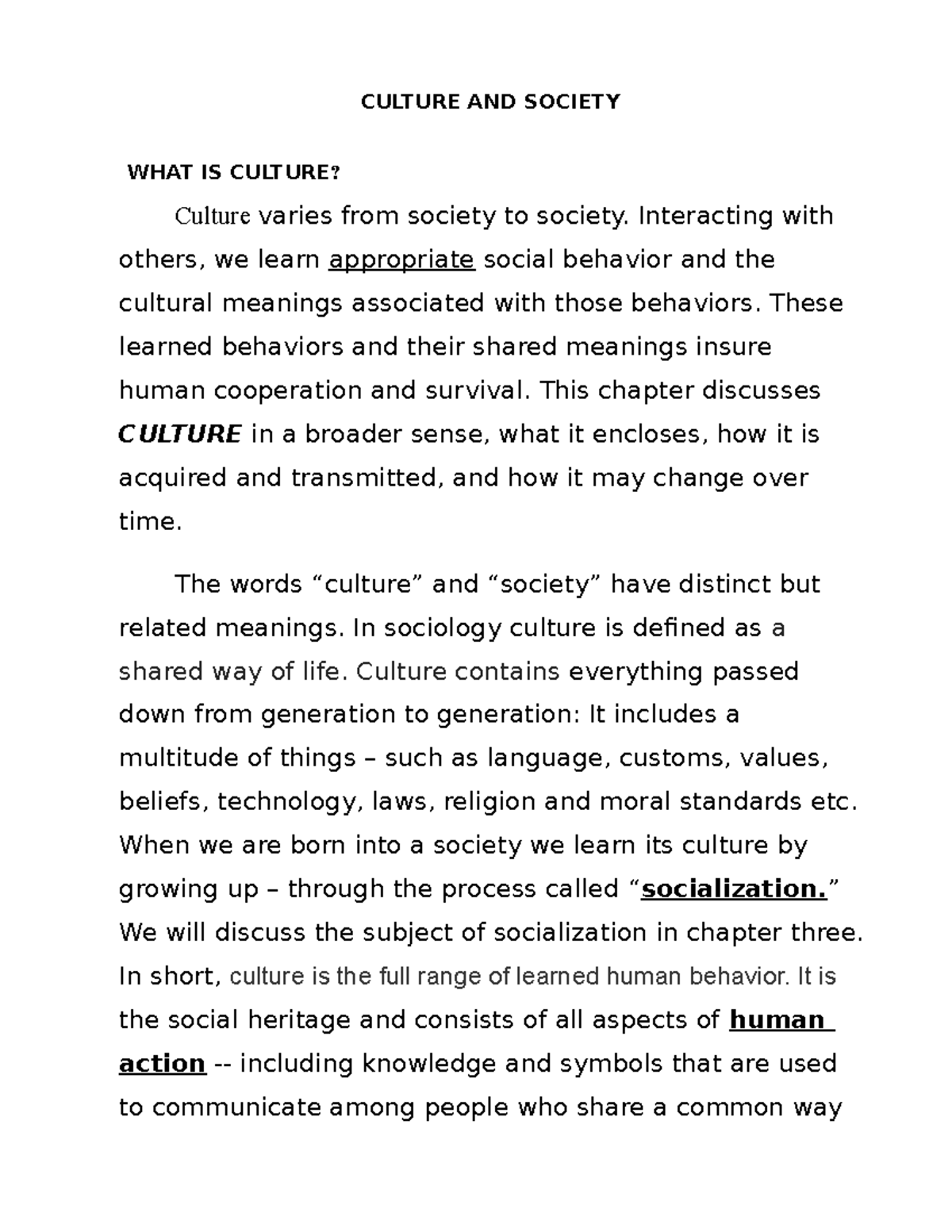 Culture AND Society SSS 100 Reading - CULTURE AND SOCIETY WHAT IS ...