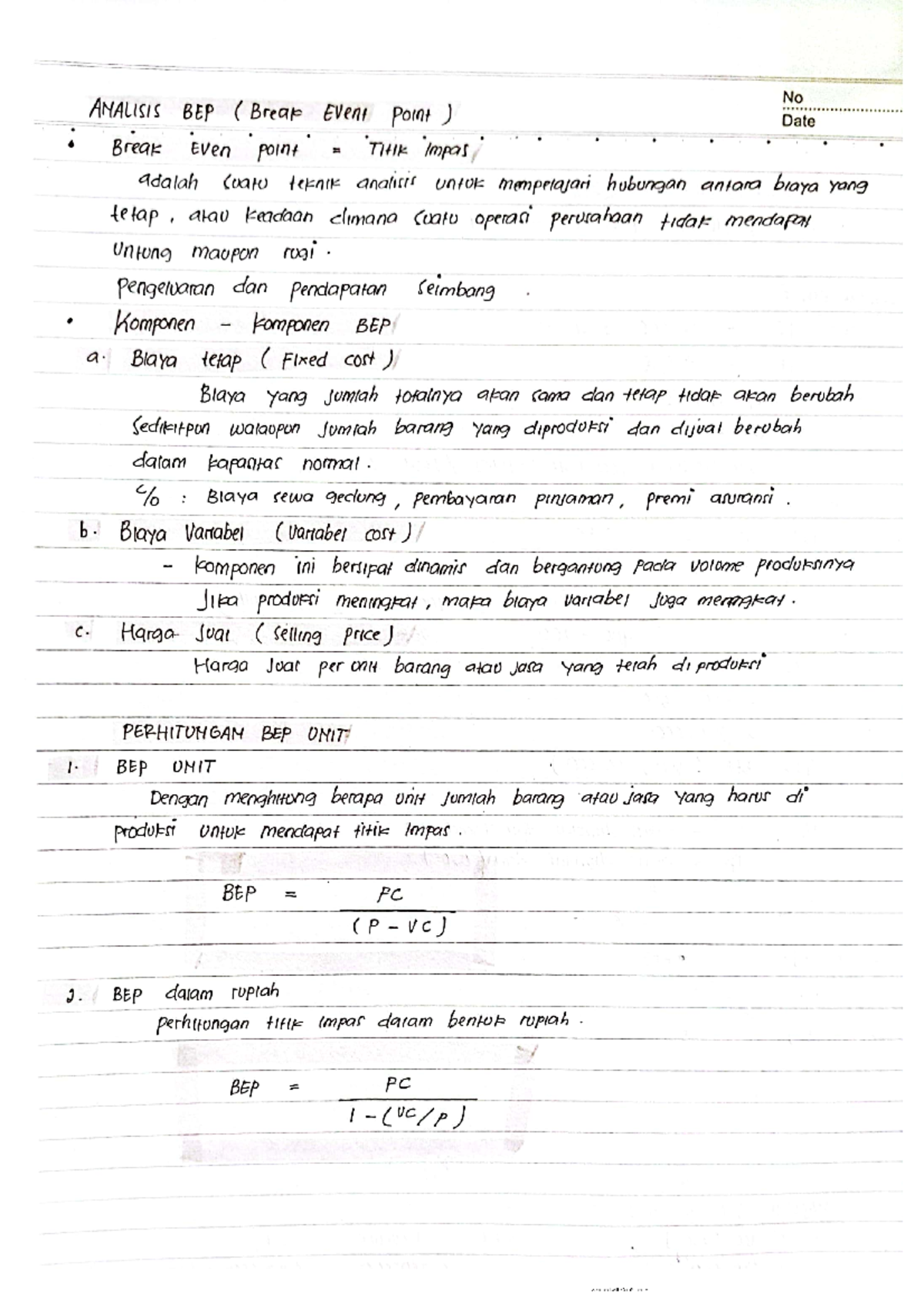 Analisisi BEP - Analisis Break Even Point - Matematika Ekonomi - Studocu
