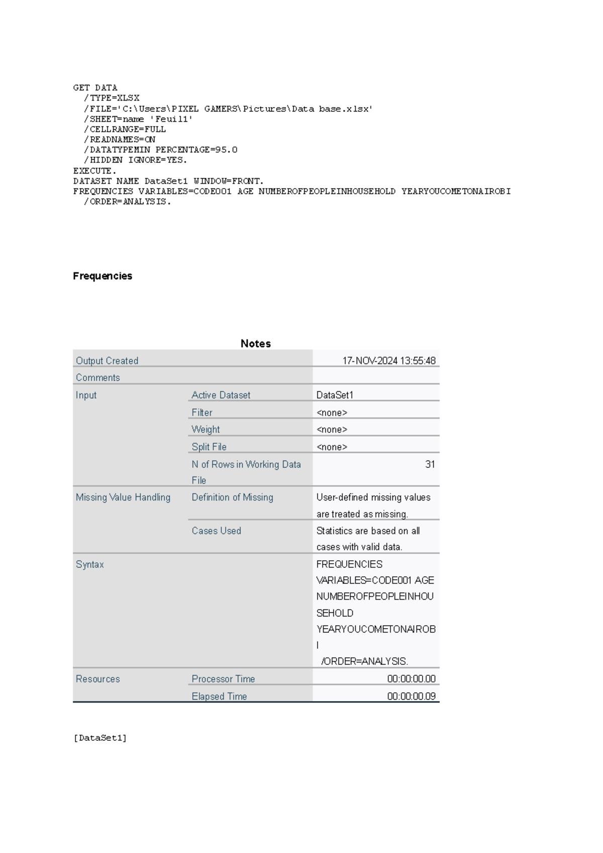 Output - STUDY - GET DATA /TYPE=XLSX /FILE='C:\Users\PIXEL GAMERS\Pictures\Data base' /SHEET ...