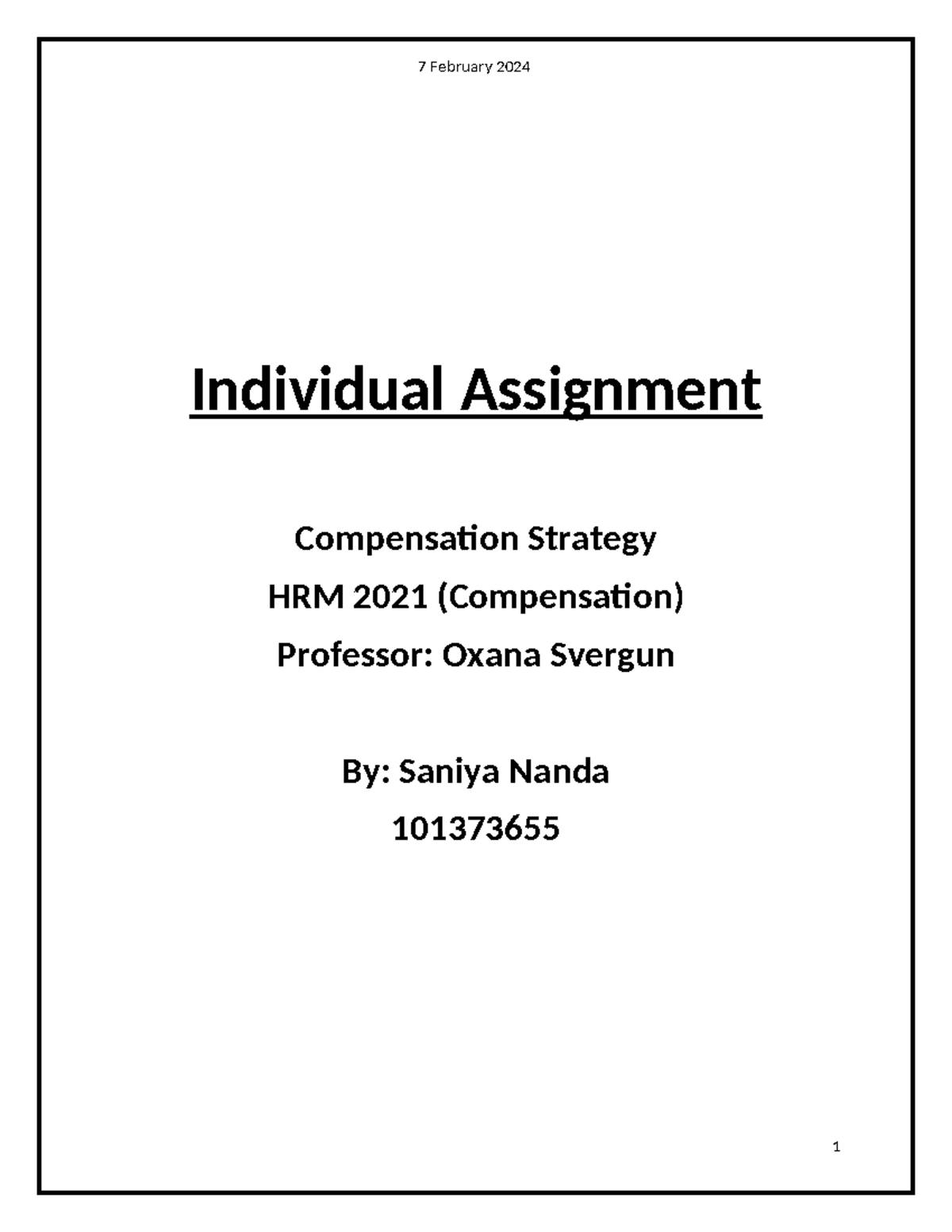 Individual Assignment - Individual Assignment Compensation Strategy HRM 2021 (Compensation ...