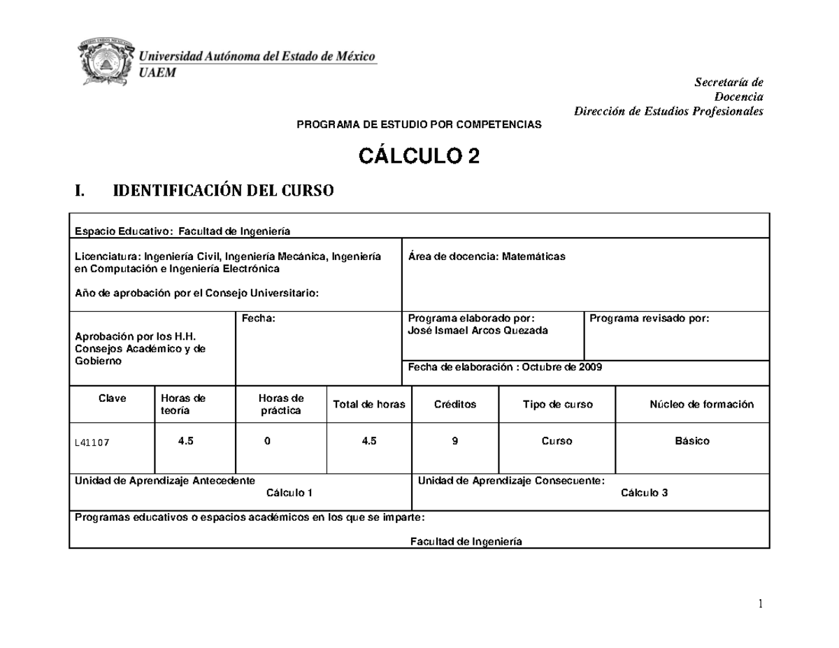 Calculo 2 - Ghh - Docencia Dirección de Estudios Profesionales PROGRAMA ...