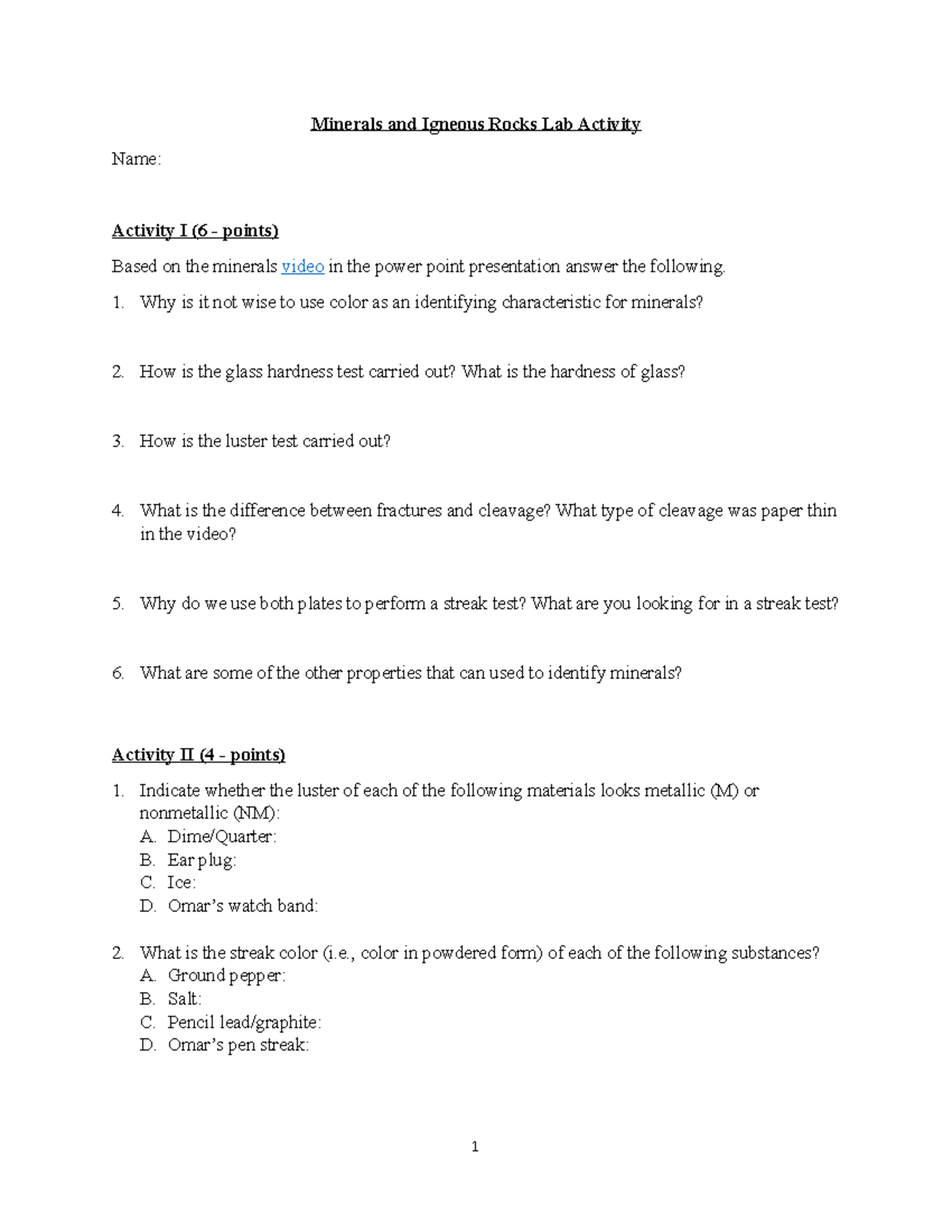 Minerals and Igneous Rocks Lab Activity Fall 22 - Minerals and Igneous ...