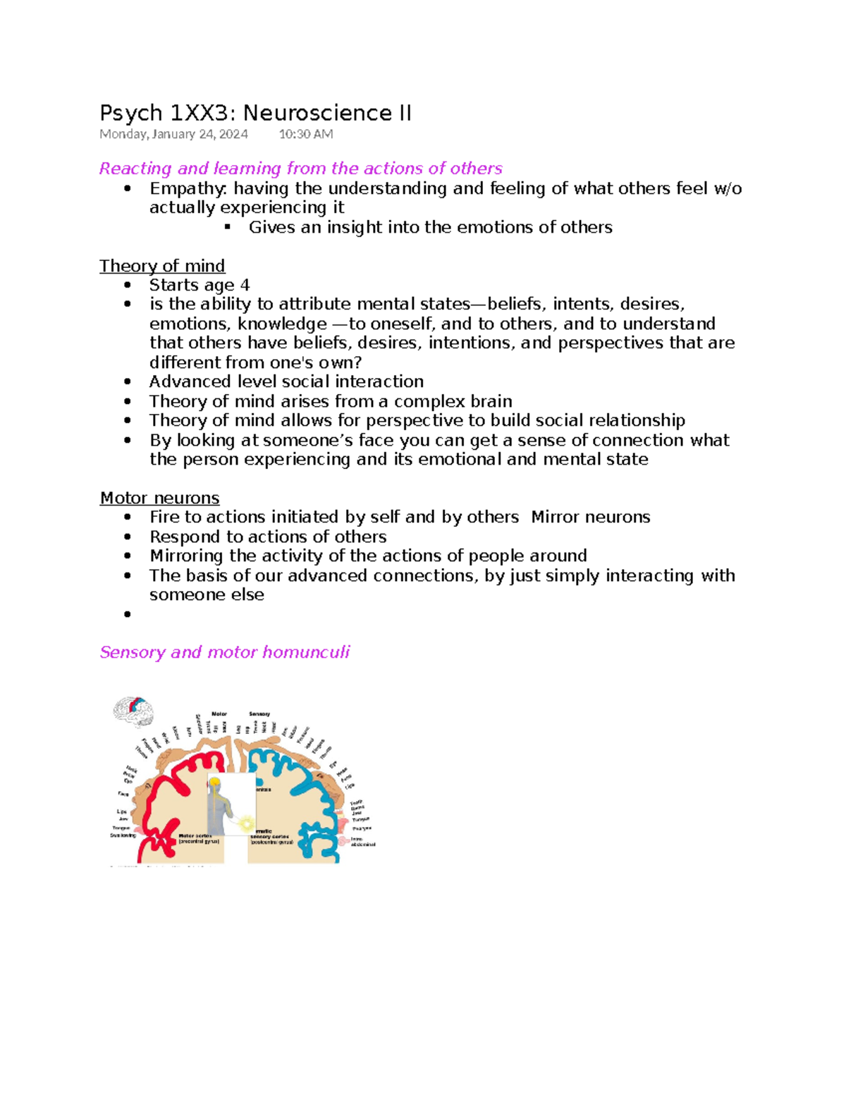 Psych 1XX3- lecture notes neurosicence II - Psych 1XX3: Neuroscience II ...