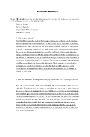 2. CROP-PROT M1 Answer - Crop protection - V. Activity/Exercises ...