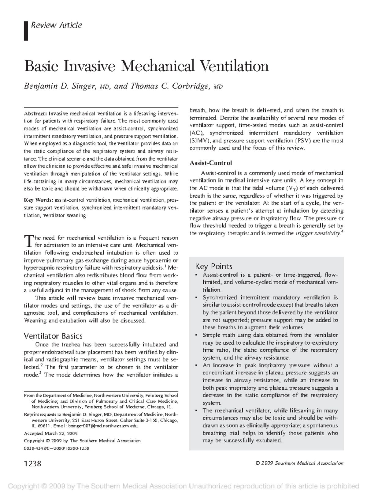 Artical - Basic Invasive Mechanical Ventilation Benjamin D. Singer, MD ...