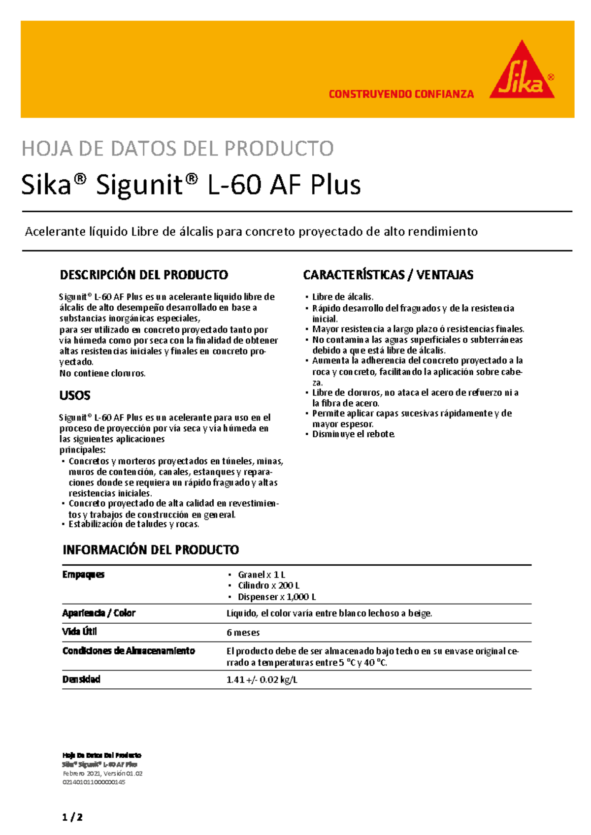 SIKA - Sigunit I-60 AF PLUS - Hoja De Datos Del Producto Sika® Sigunit ...