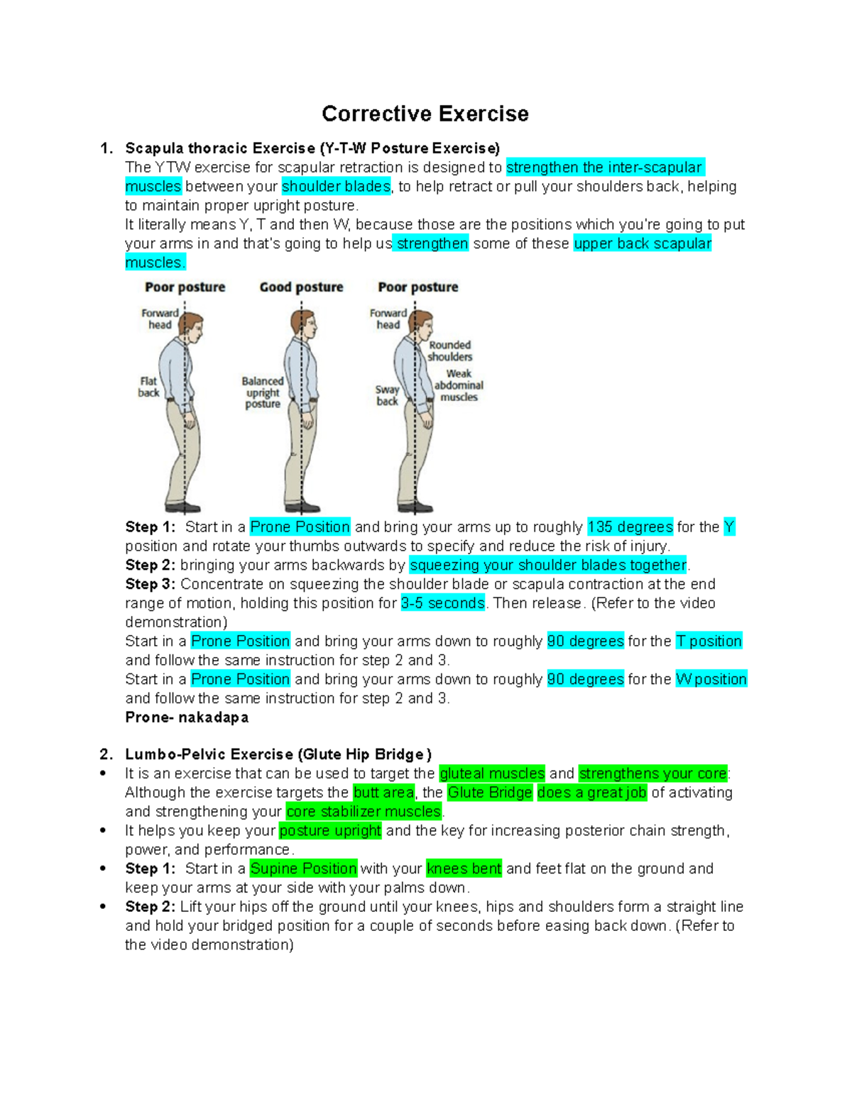 Midterms notes - Corrective Exercise Scapula thoracic Exercise (Y-T-W ...