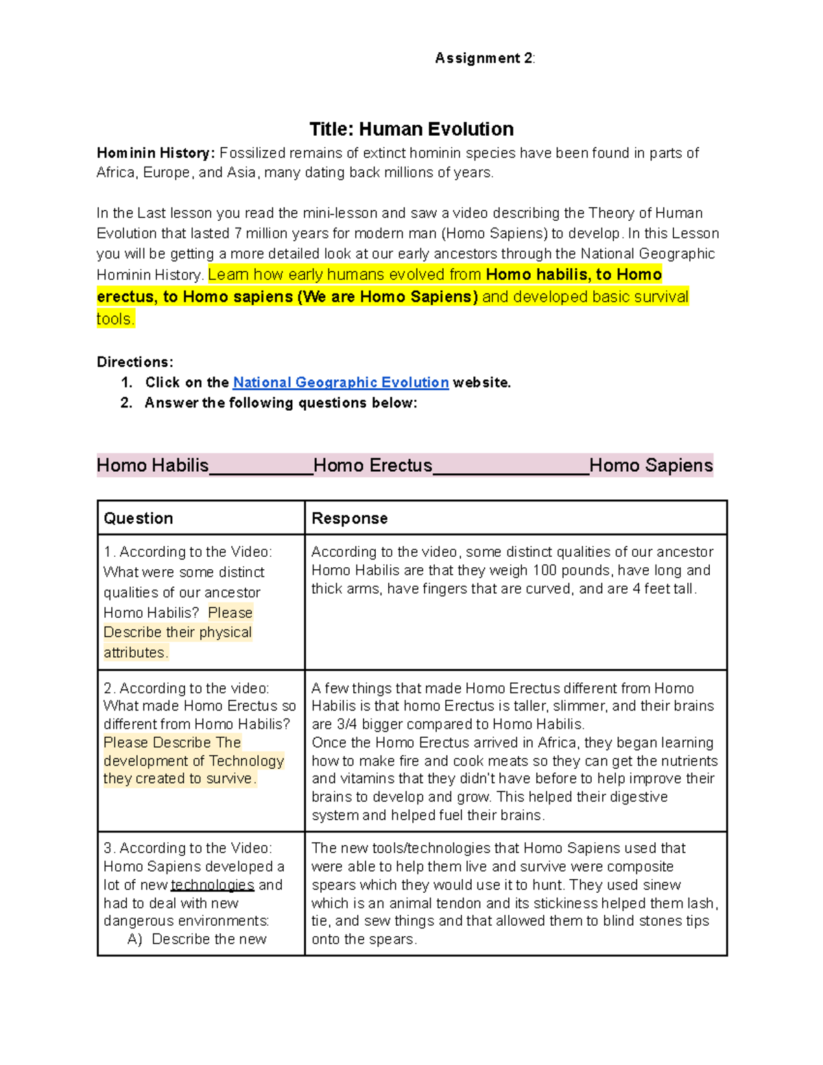 Hominin History Assignment - Studocu