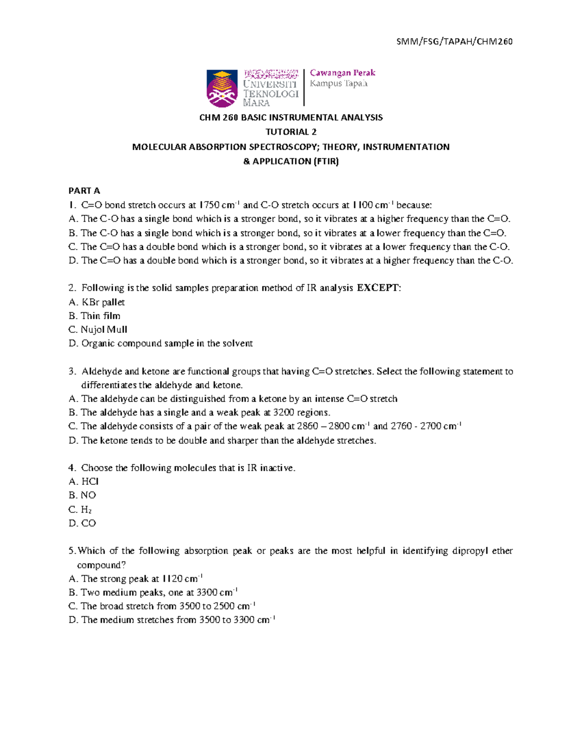 Tutorial 2 ftir chm260 - do it - CHM 260 BASIC INSTRUMENTAL ANALYSIS ...