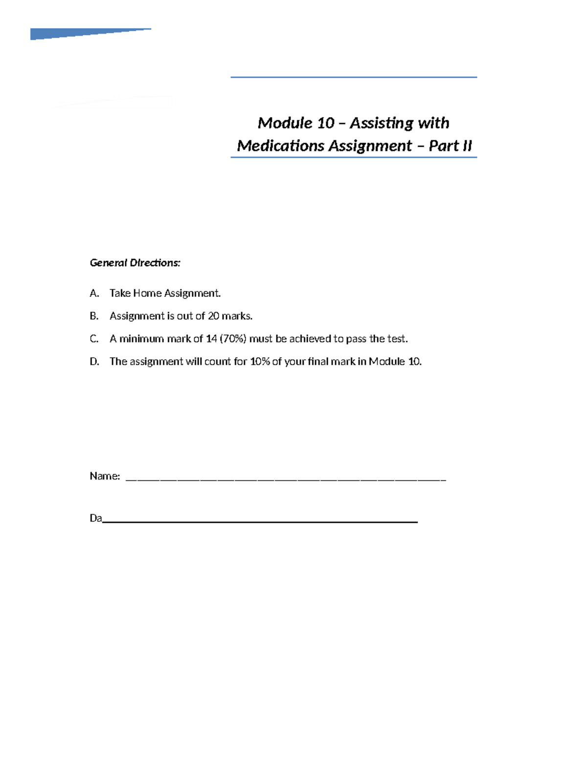 IV-11.2 Assigmt - Module 10 Assisting with Medications-Part II - Module ...