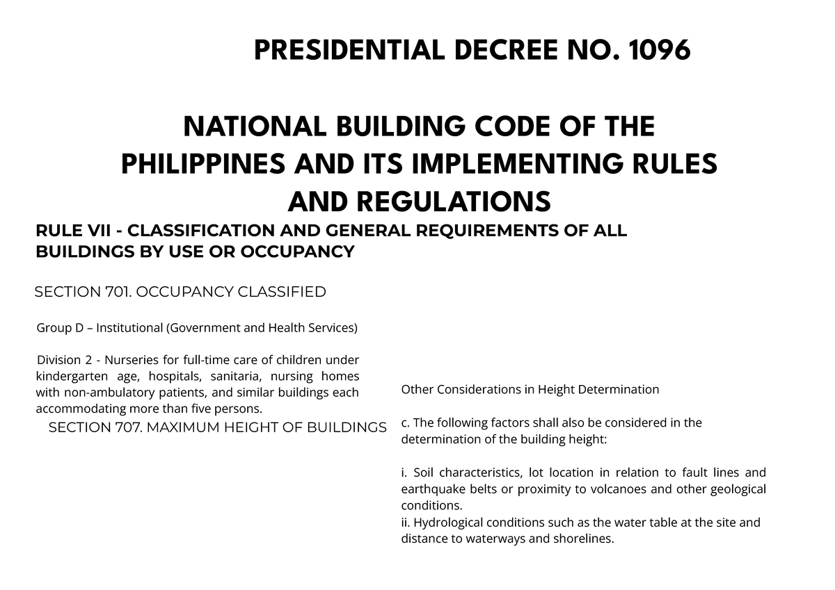 Maternity Hospital Codes - PRESIDENTIAL DECREE NO. 1096 NATIONAL ...
