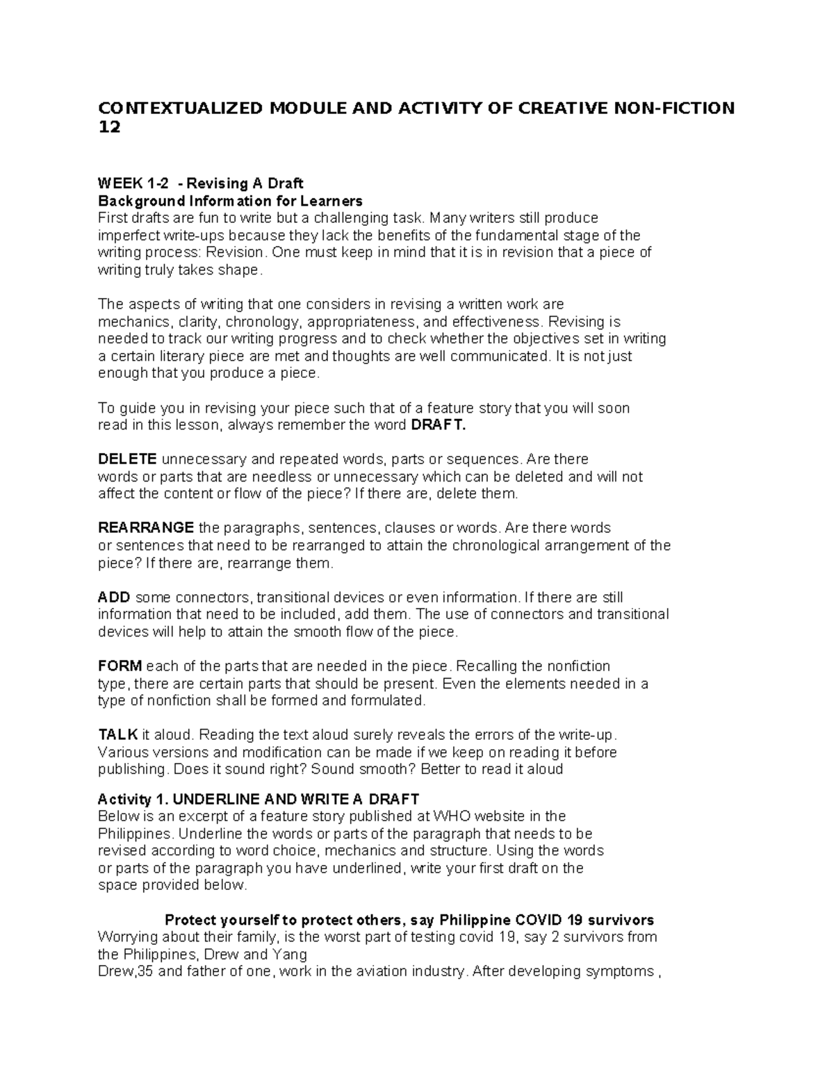 Contextualized Module AND Activity OF Creative NON- Fiction 4TH QRTR ...