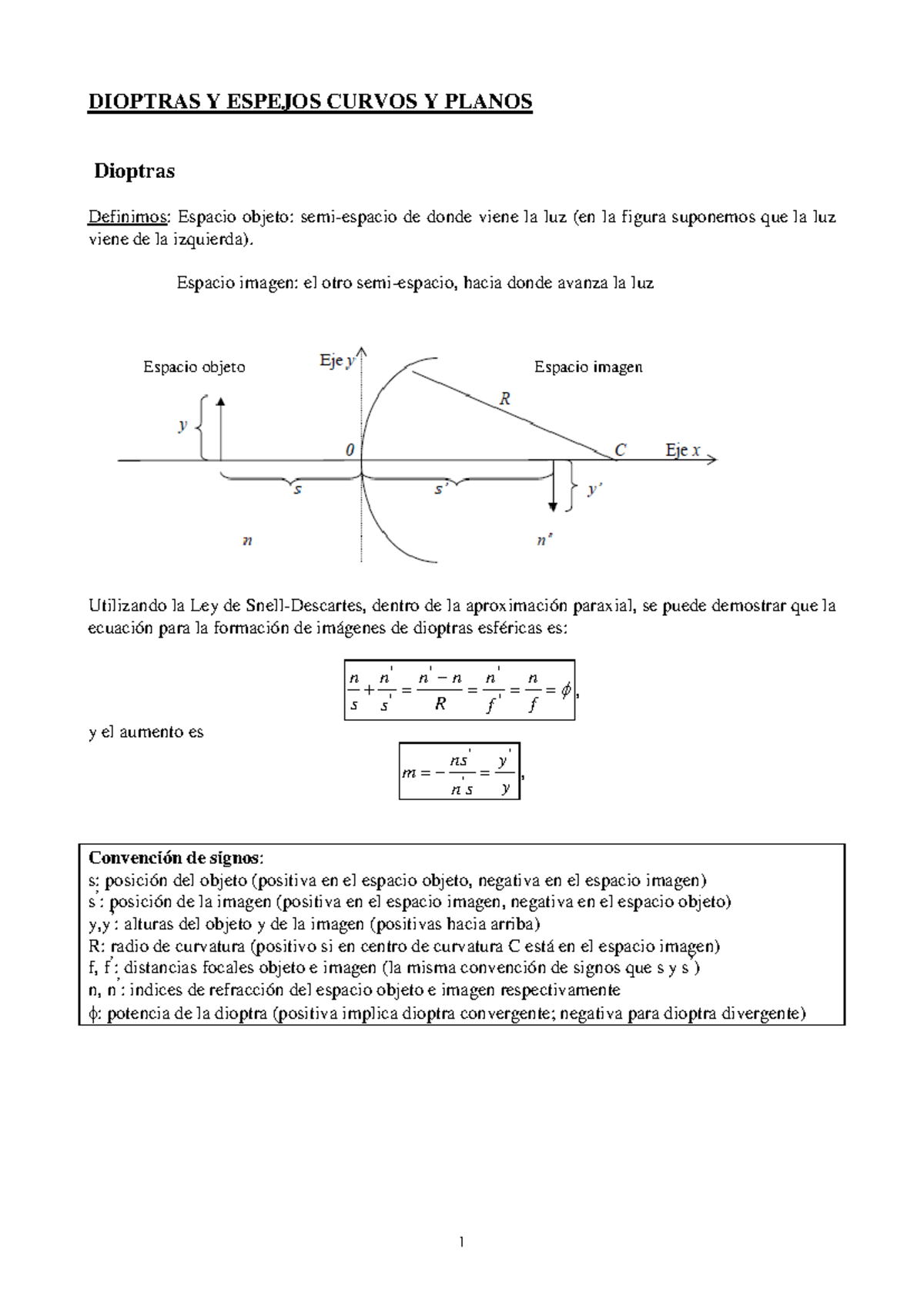 Formulas-Optica-Geométrica - 1 DIOPTRAS Y ESPEJOS CURVOS Y PLANOS ...