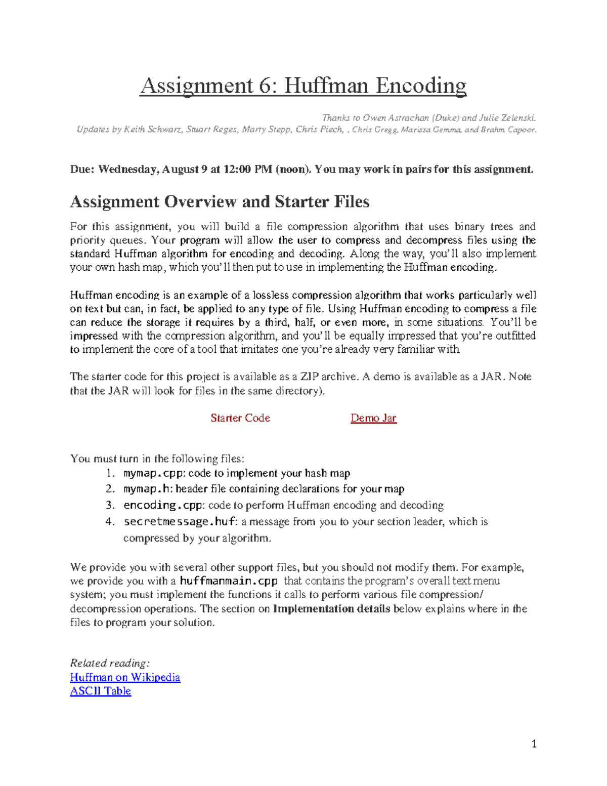 Huffman - Updates by Keith Schwarz, Stuart Reges, Marty Stepp, Chris ...