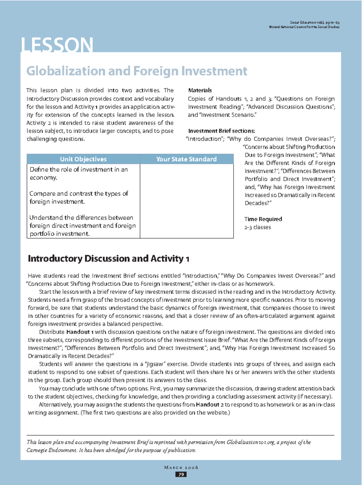 Globalization and Foreign Investment - This lesson plan is divided into ...