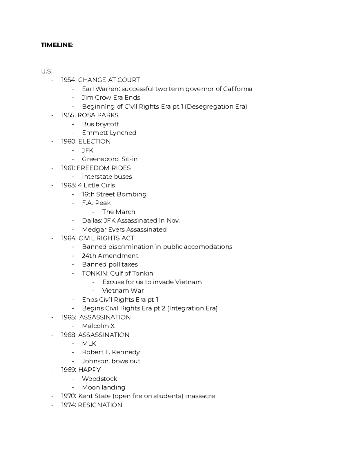 DIS Notes 11 16 2022 - TIMELINE: U. - 1954: CHANGE AT COURT Earl Warren ...
