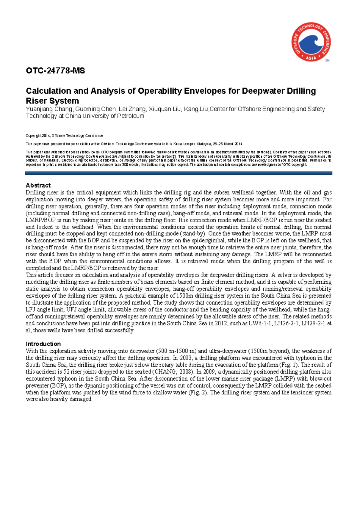 24778-ms - paper on mechanics - Calculation and Analysis of Operability ...