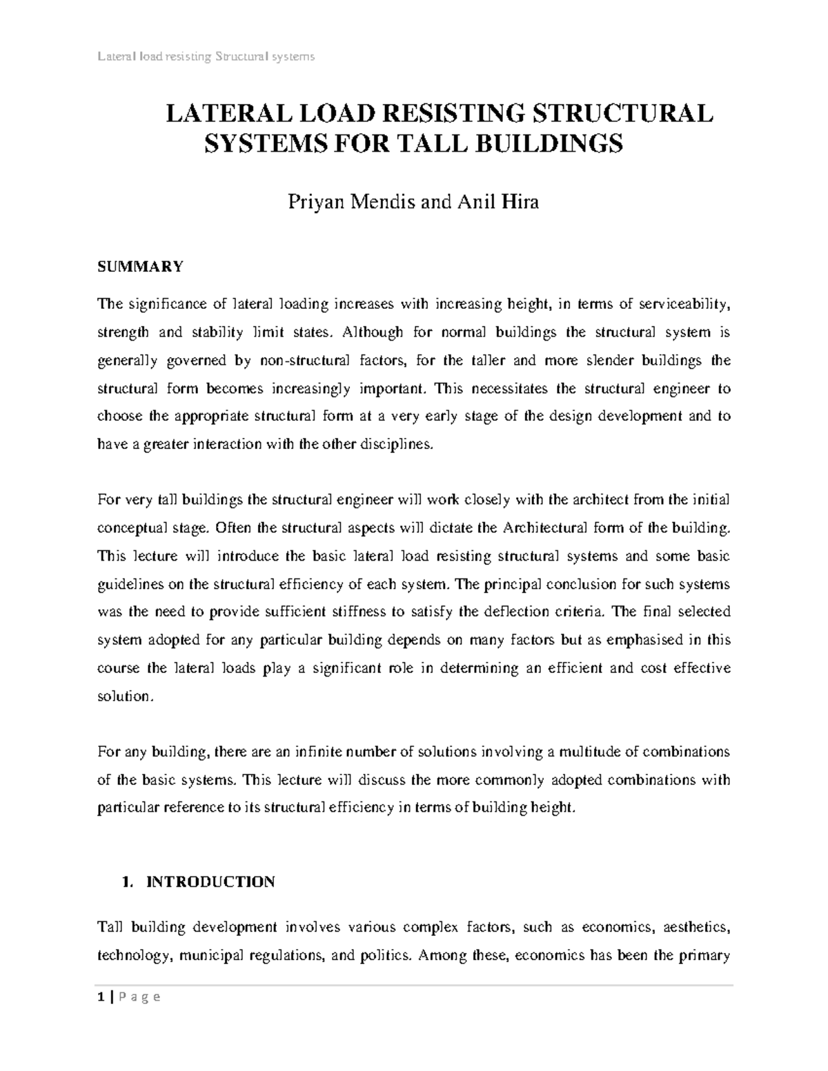 Notes on Lateral Load Resisting Structural Systems - Lateral load ...