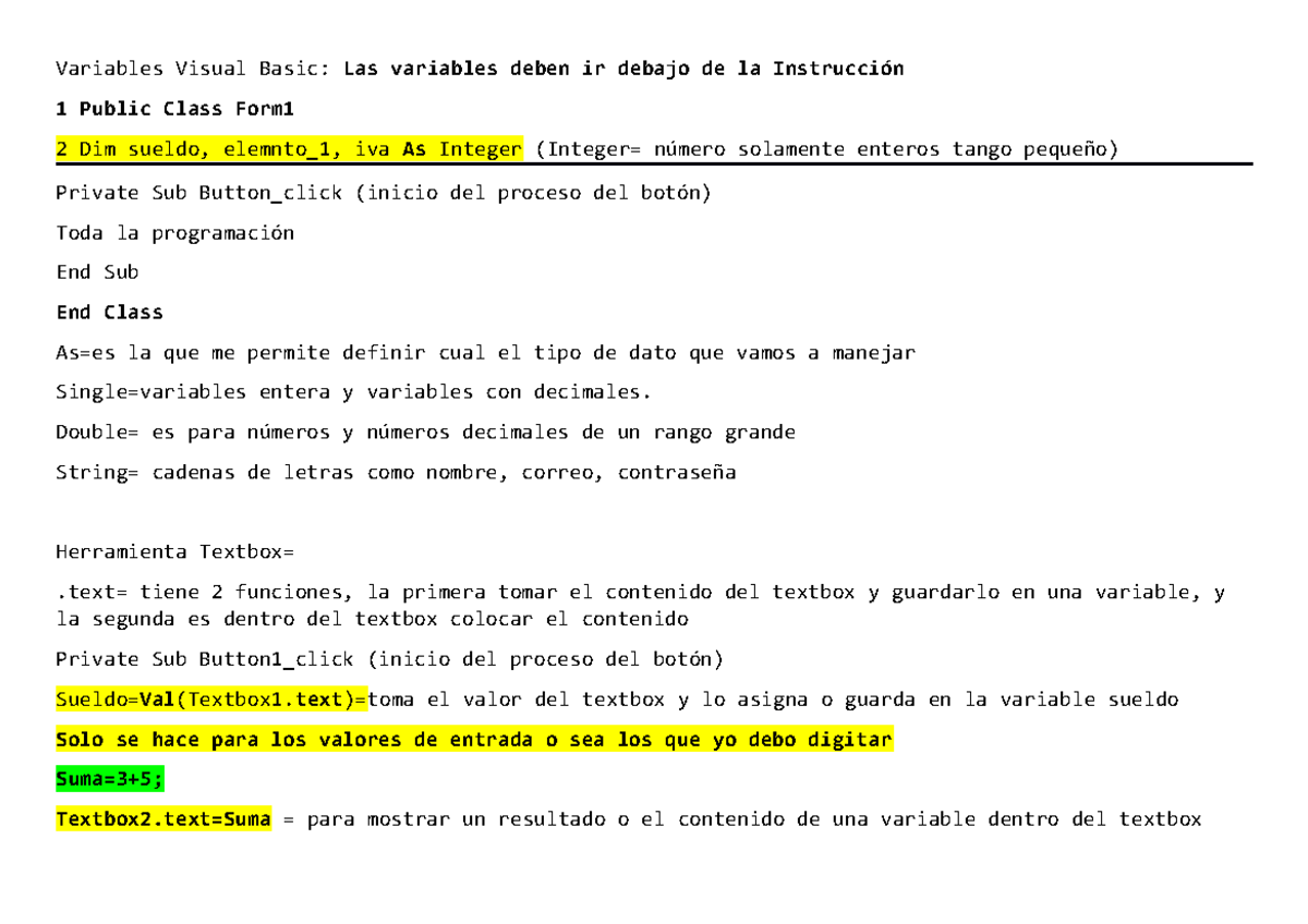 Resumen Visual Basic - gracias - Variables Visual Basic: Las variables ...