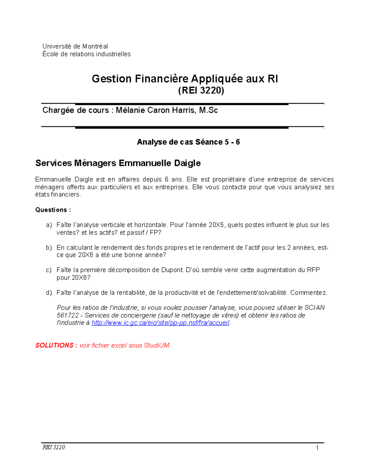 Analyse de cas Services ménagers Emmanuelle Daigle - Université de ...