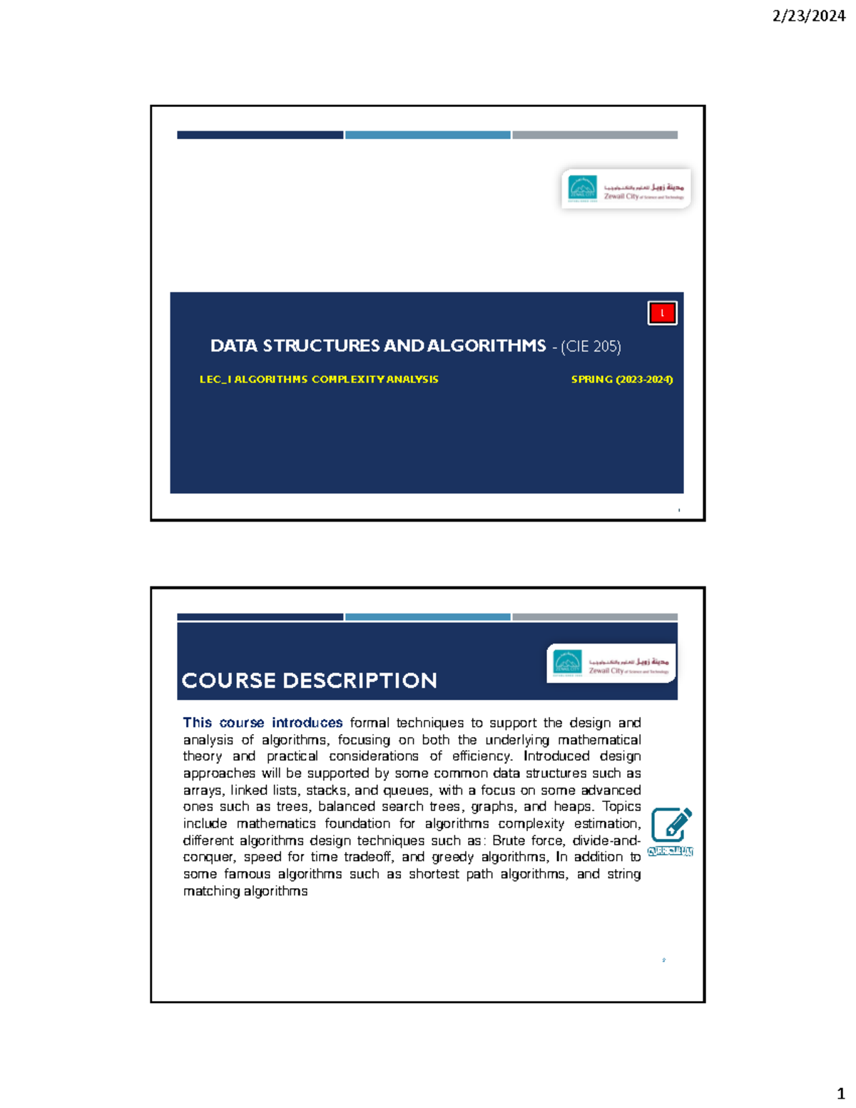 Lecture 1 Complexity Analysis Lec 1 Algorithms Complexity Analysis 6632
