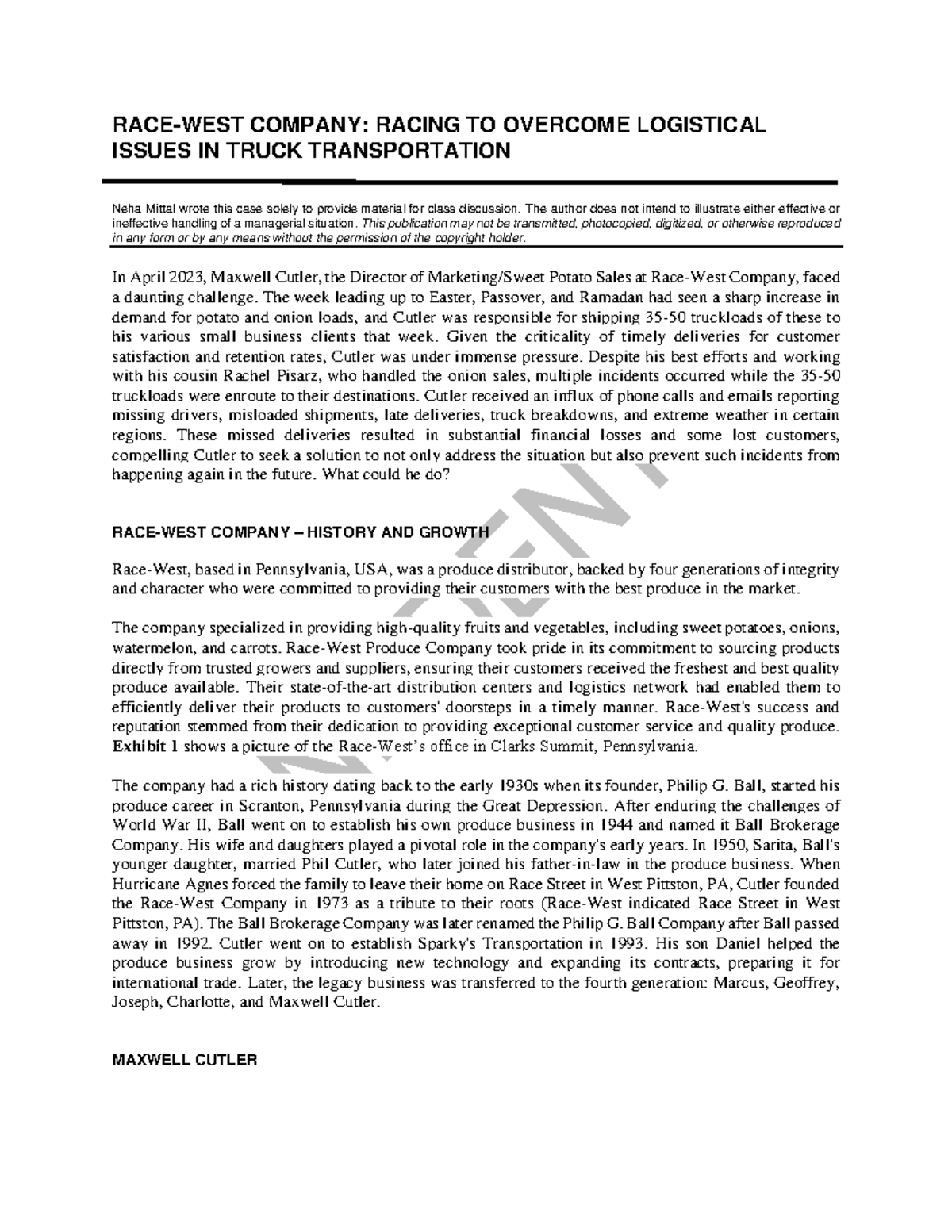 Race-West Case Study - Main Manuscript for Class - RACE-WEST COMPANY ...