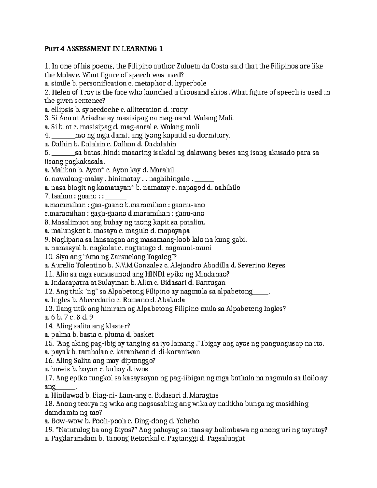 Assessment IN Learning 1-PART 4 - Part 4 ASSESSMENT IN LEARNING 1 In ...