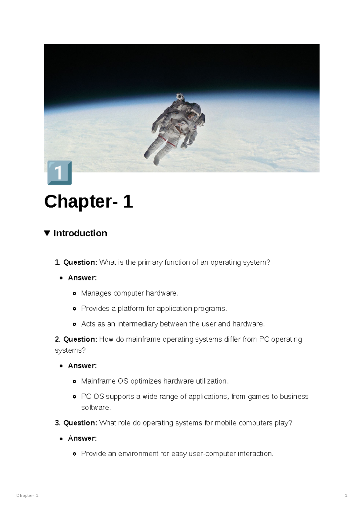 CH 1 - Notes on Chapter 1 - 󾠮 Chapter- 1 Introduction Question: What is ...
