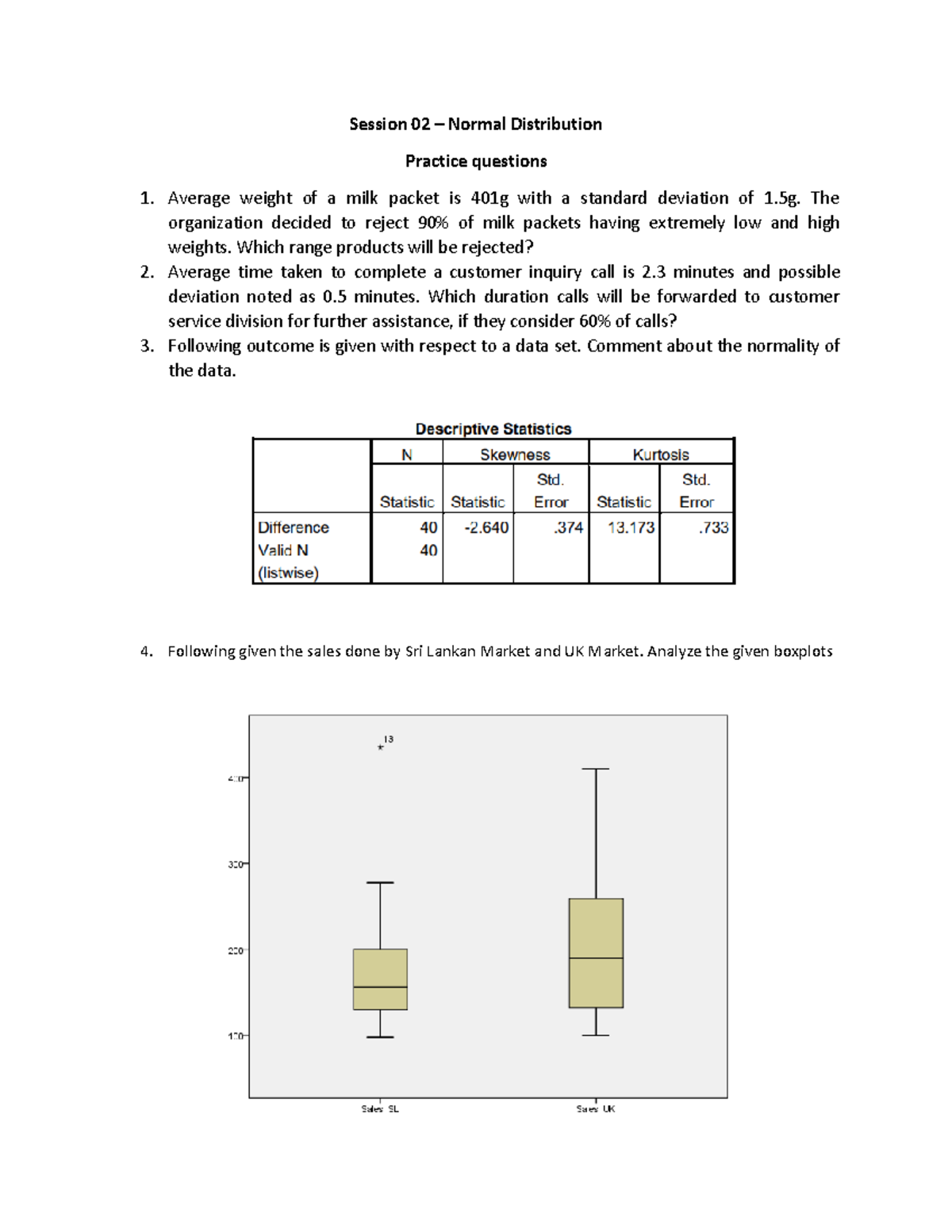 Session 02 practice questions - Session 02 – Normal Distribution ...