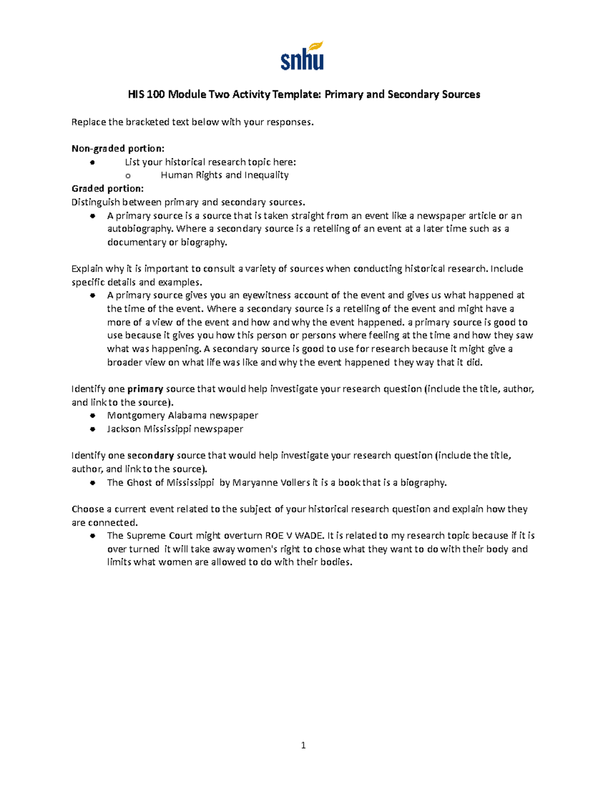 HIS 100 Module Two Activity Sources Template - HIS 100 Module Two ...
