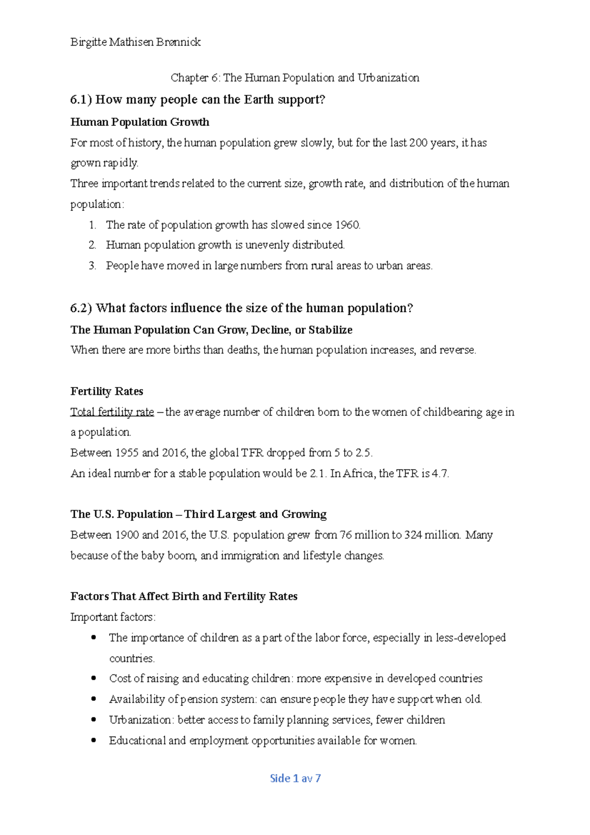 Chapter 6- The Human Population and Urbanization - Three important ...