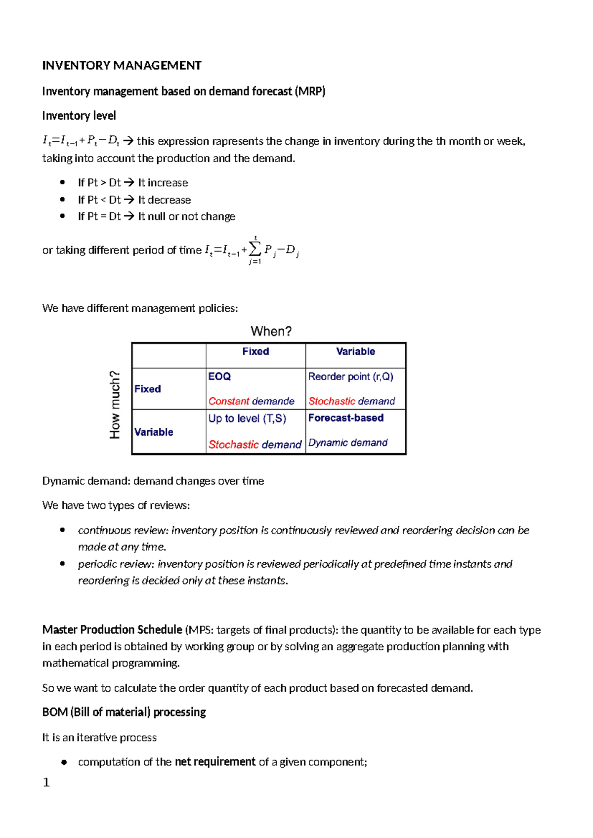 Inventory management notes - INVENTORY MANAGEMENT Inventory management ...