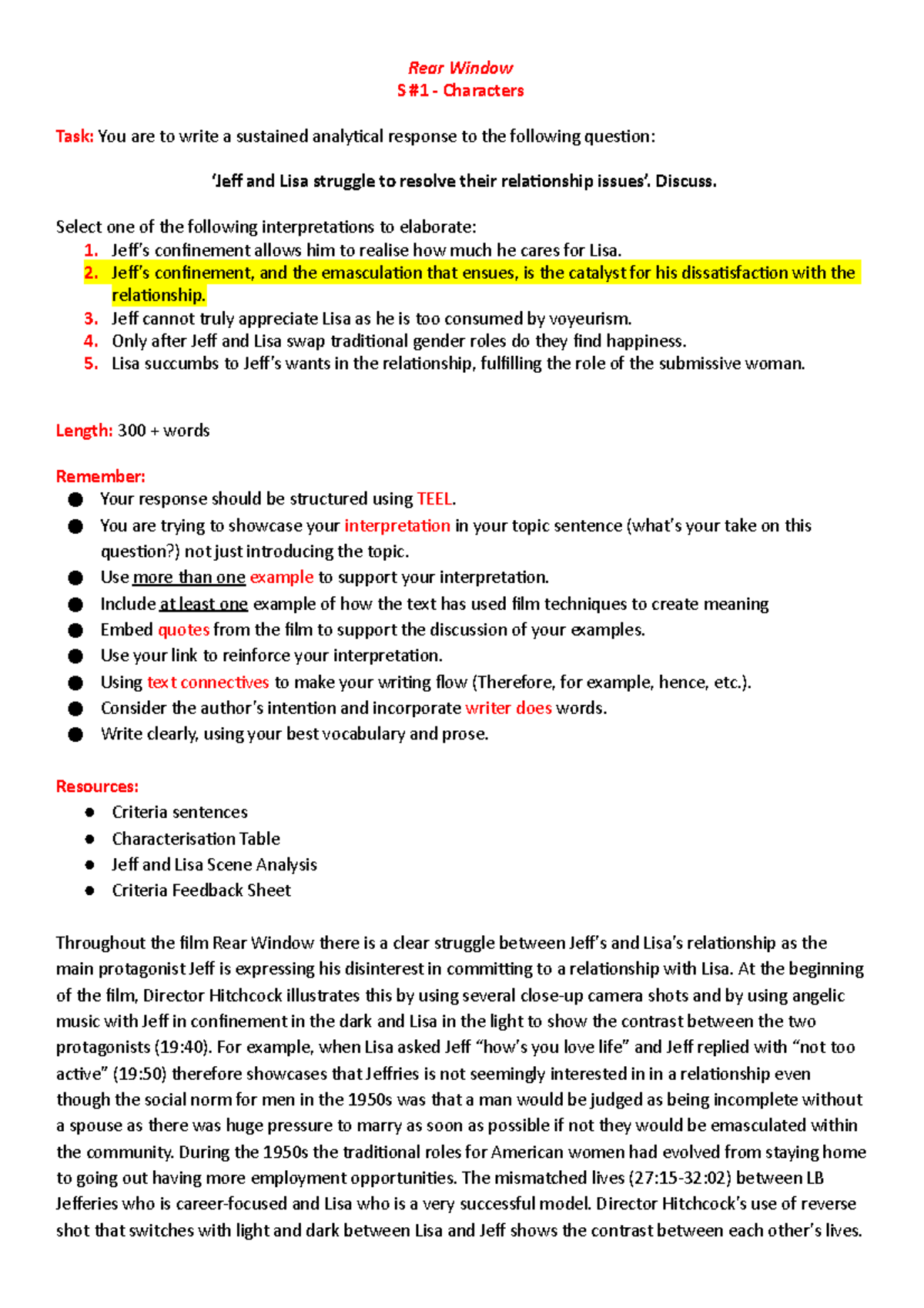 Rear Window's Characters: Analyzing Relationship Struggles - Studocu