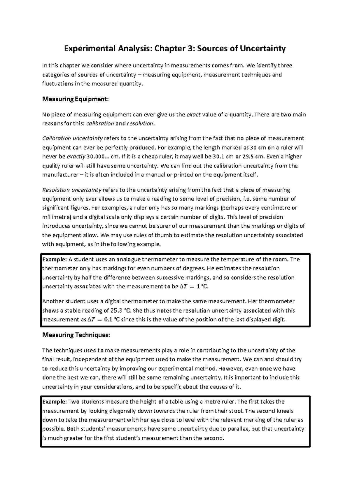 Experimental Analysis - Sources of Uncertainty - Experimental Analysis ...