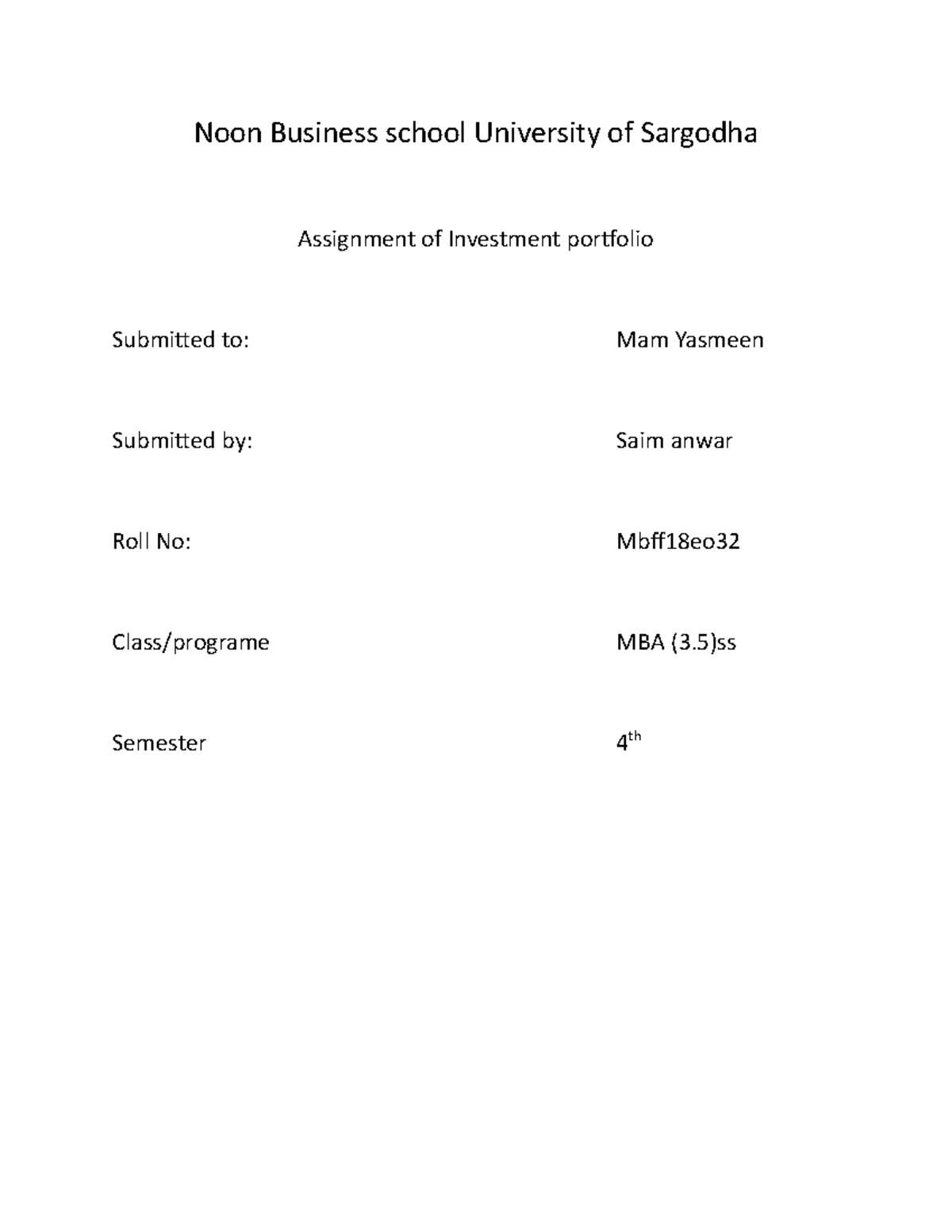 Investment portofolio assignment - Noon Business school University of ...