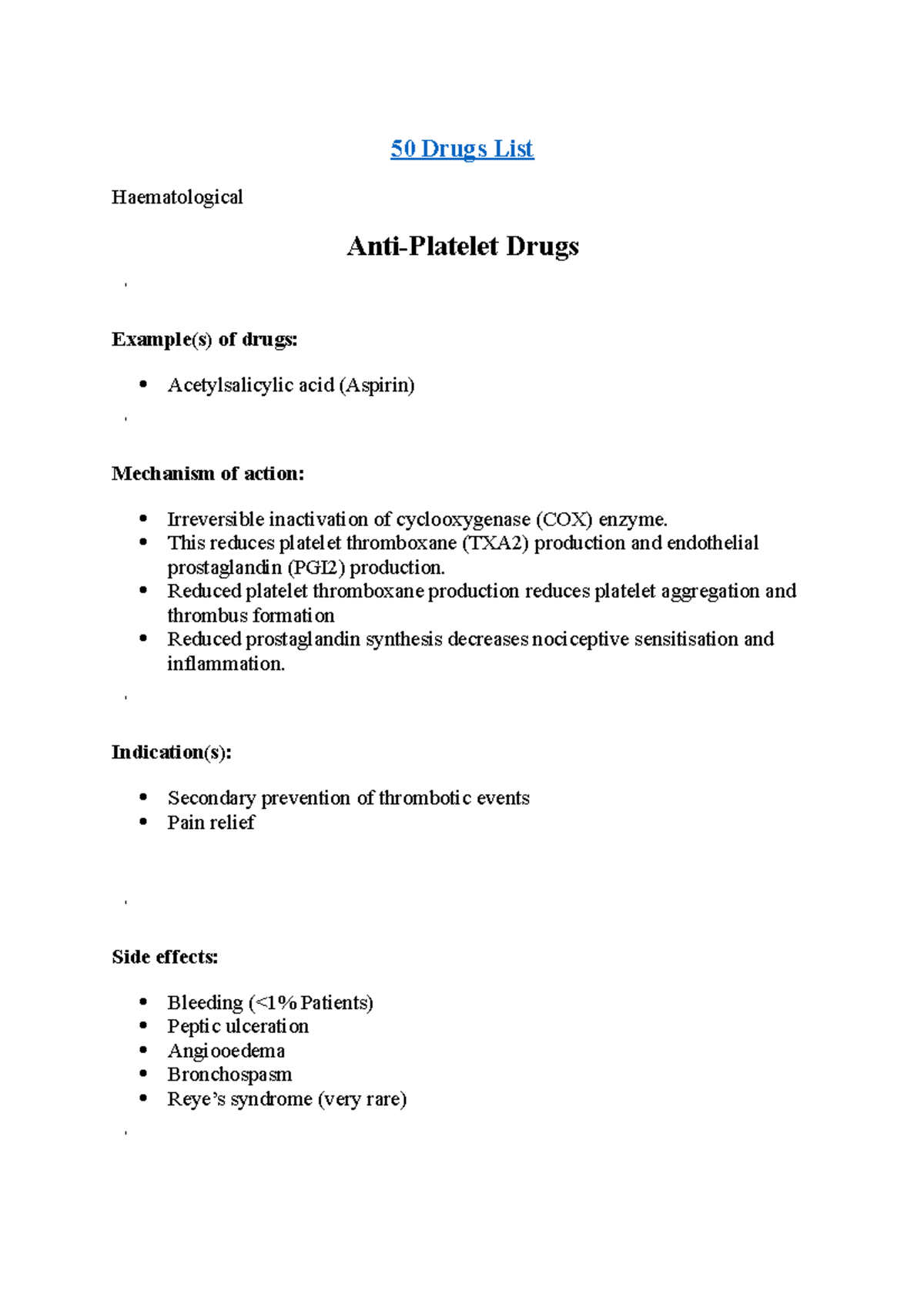 50 pharmacological drugs in Mbchb - 50 Drugs List Haematological Anti ...
