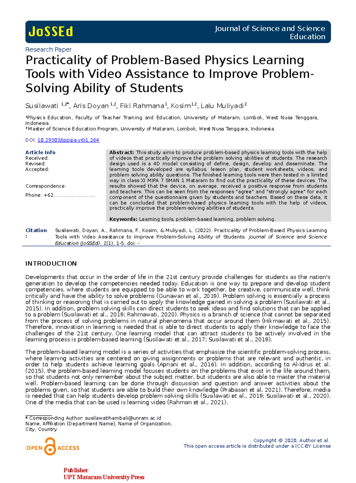 Untitle Article - 69448756 - Research Paper Practicality of Problem-Based Physics Learning Tools ...