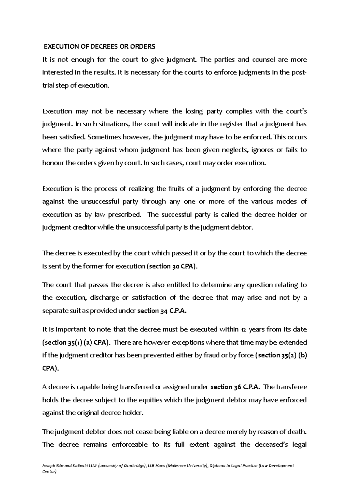 Execution OF Decrees Orders AND Related Matters 2023 - EXECUTION OF ...