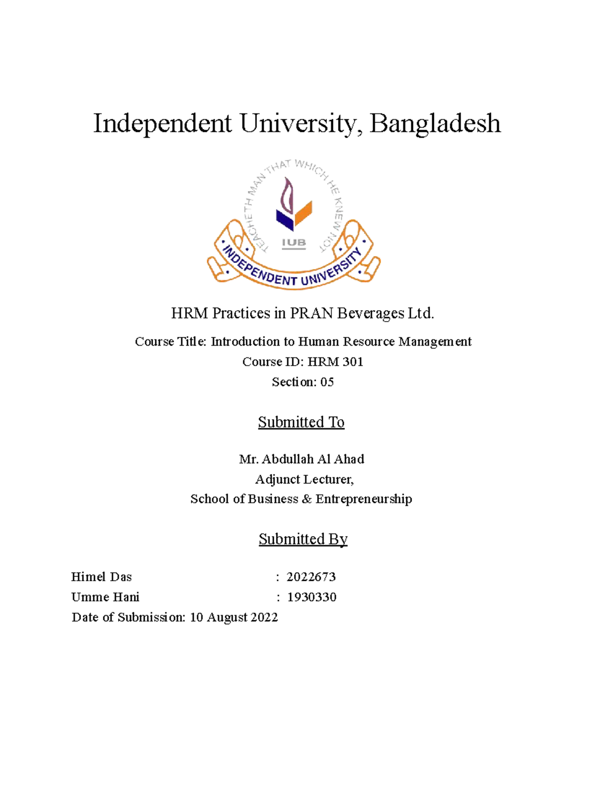 HRM Final Report - Human Resource Management hrm301 Independent ...