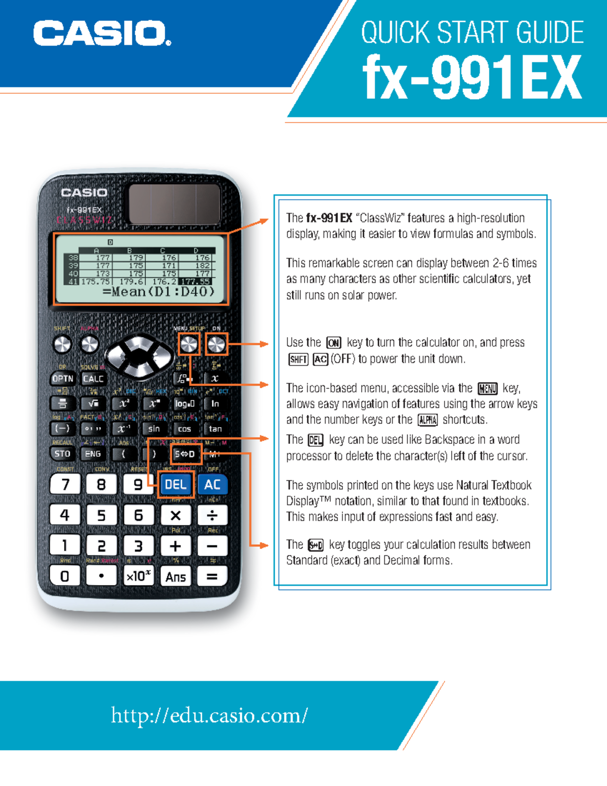 Casio Calculator Guide QUICK START GUIDE Fx 991EX Edu casio The Fx