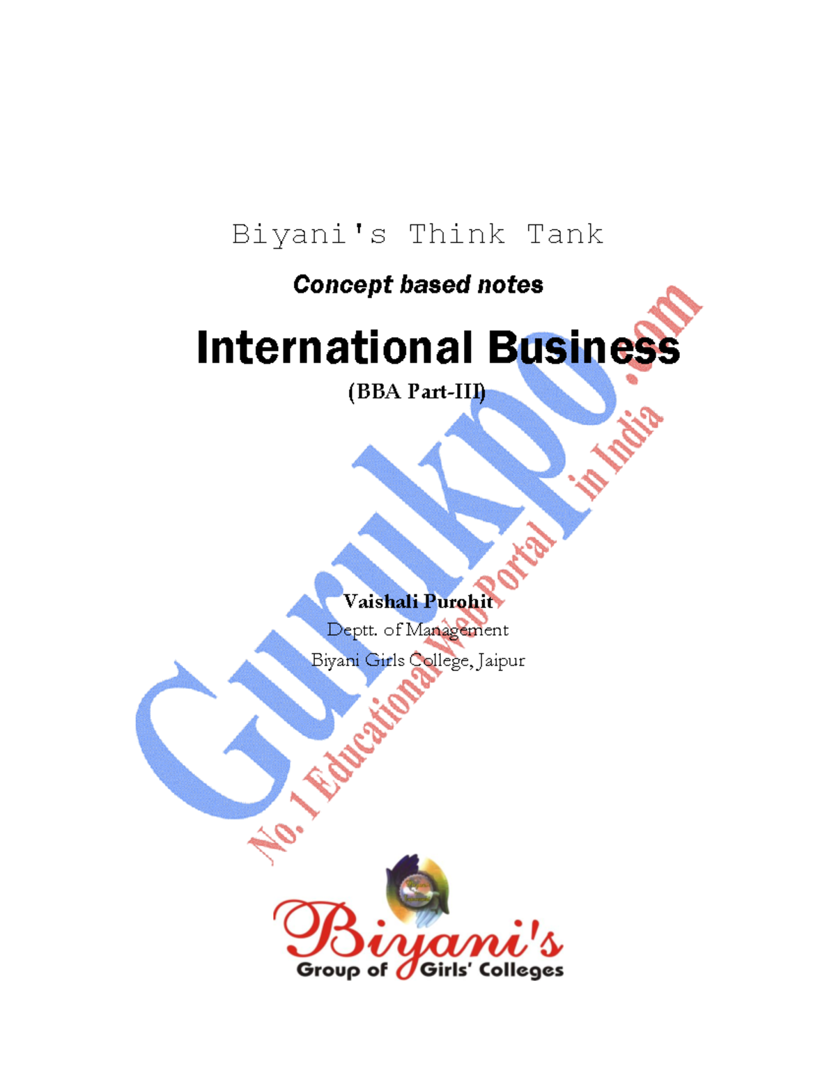 International Business Question and Answers - Biyani's Think Tank ...