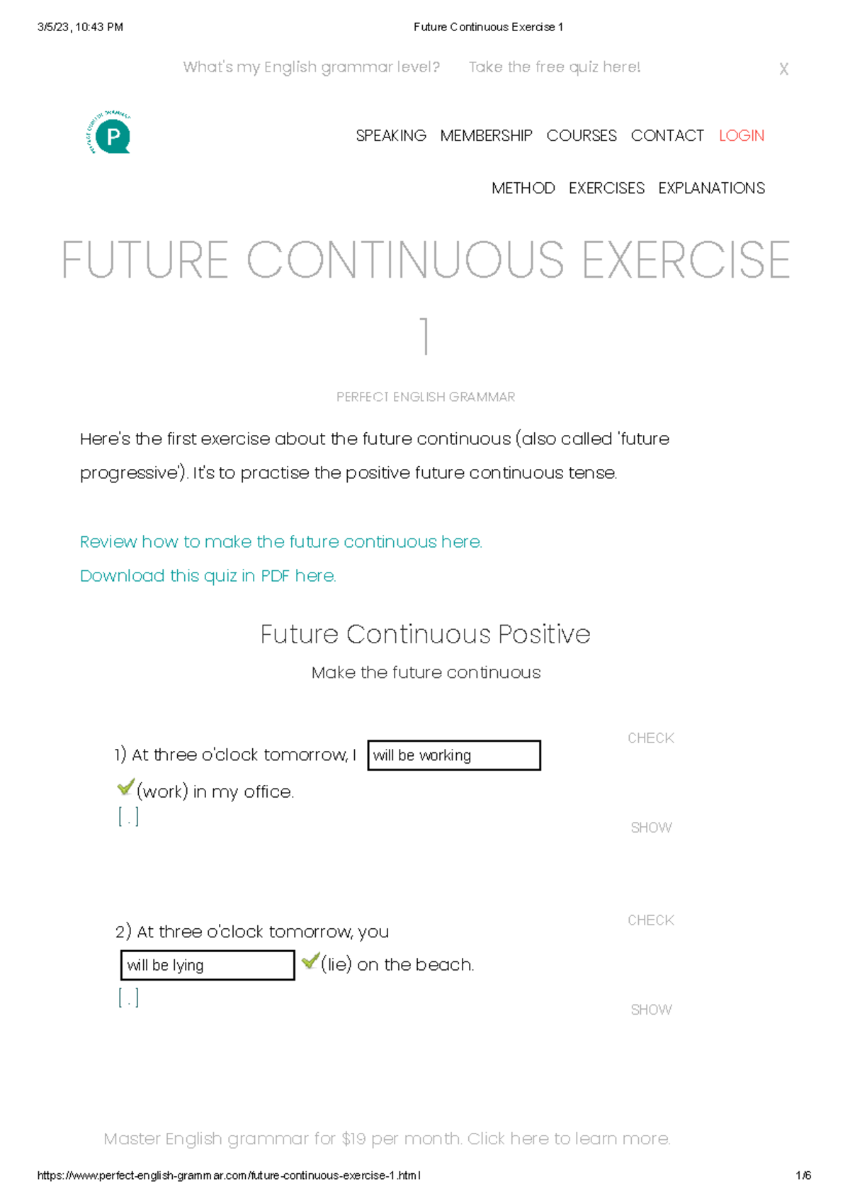 Future Continuous Exercise 1 - Html 1 Future Continuous Exercise 1