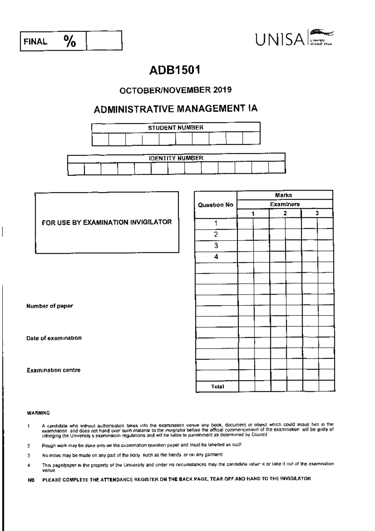 Oct-Nov 2019 - ADB - ADB1602 - Studocu