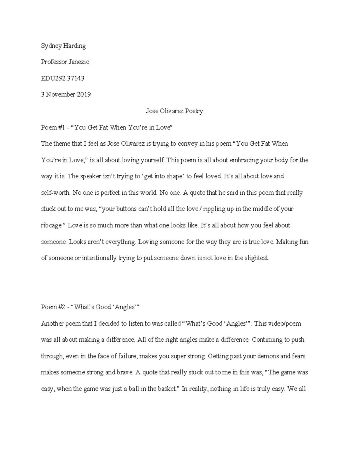 Analysis of Jose Olivarez's Poetry - Studocu