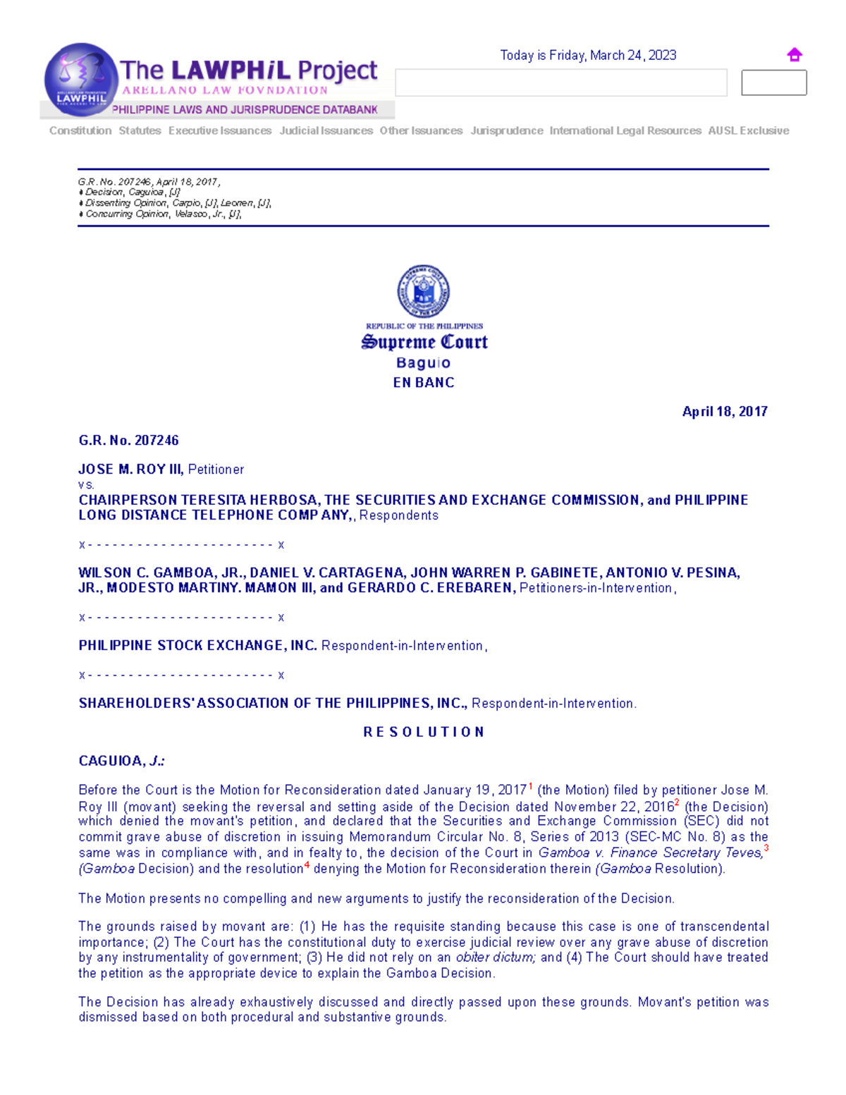 ROY V. Herbosa - digest - Constitution Statutes Executive Issuances ...