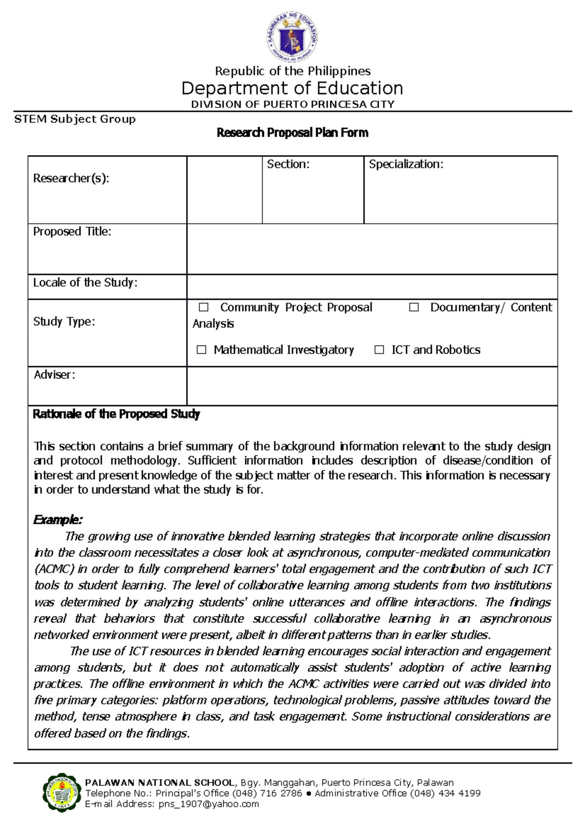 STEM title proposal Format Revised 2 - Department of Education DIVISION ...