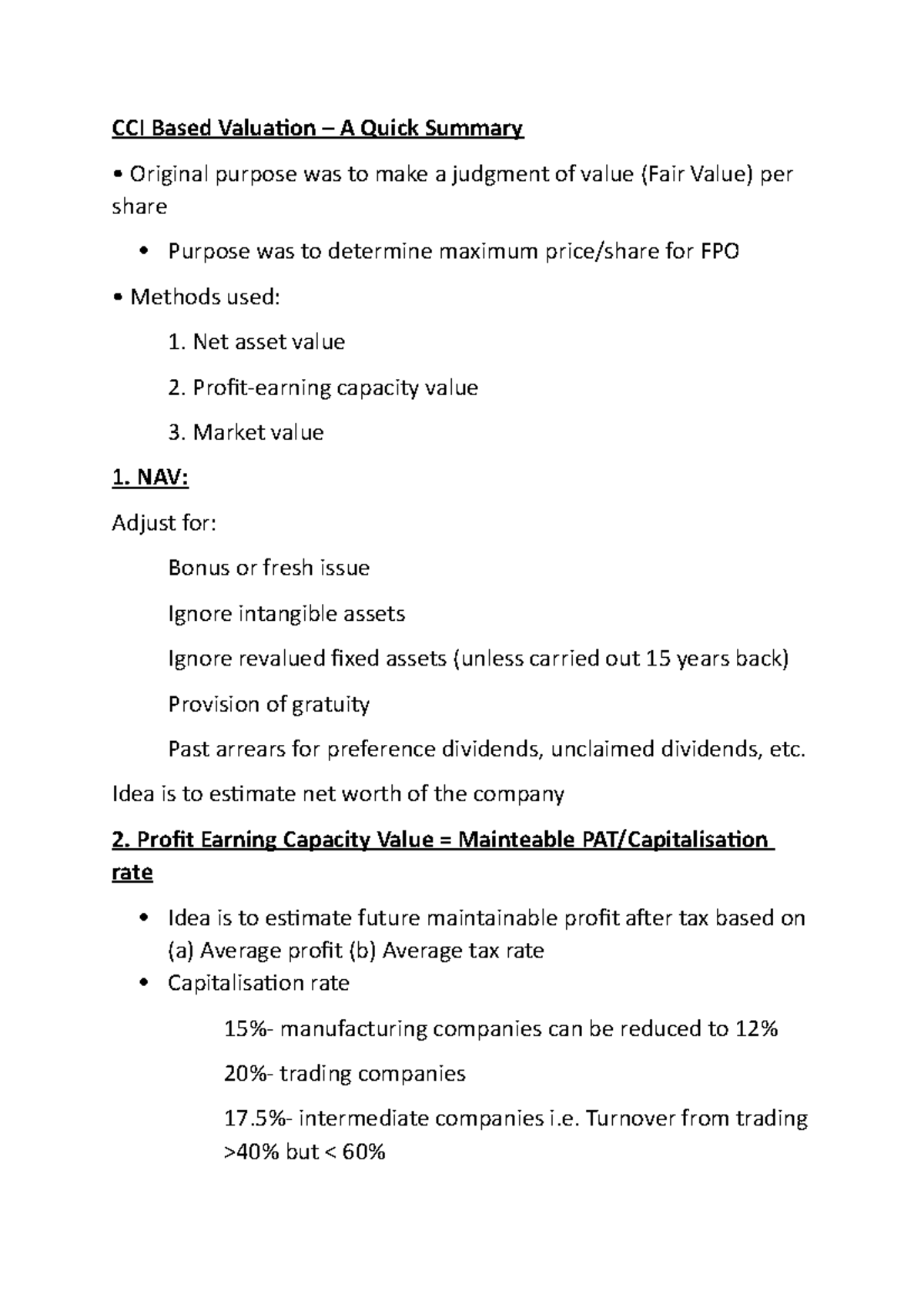 CCI Approach to Valuation - CCI Based Valuation – A Quick Summary ...