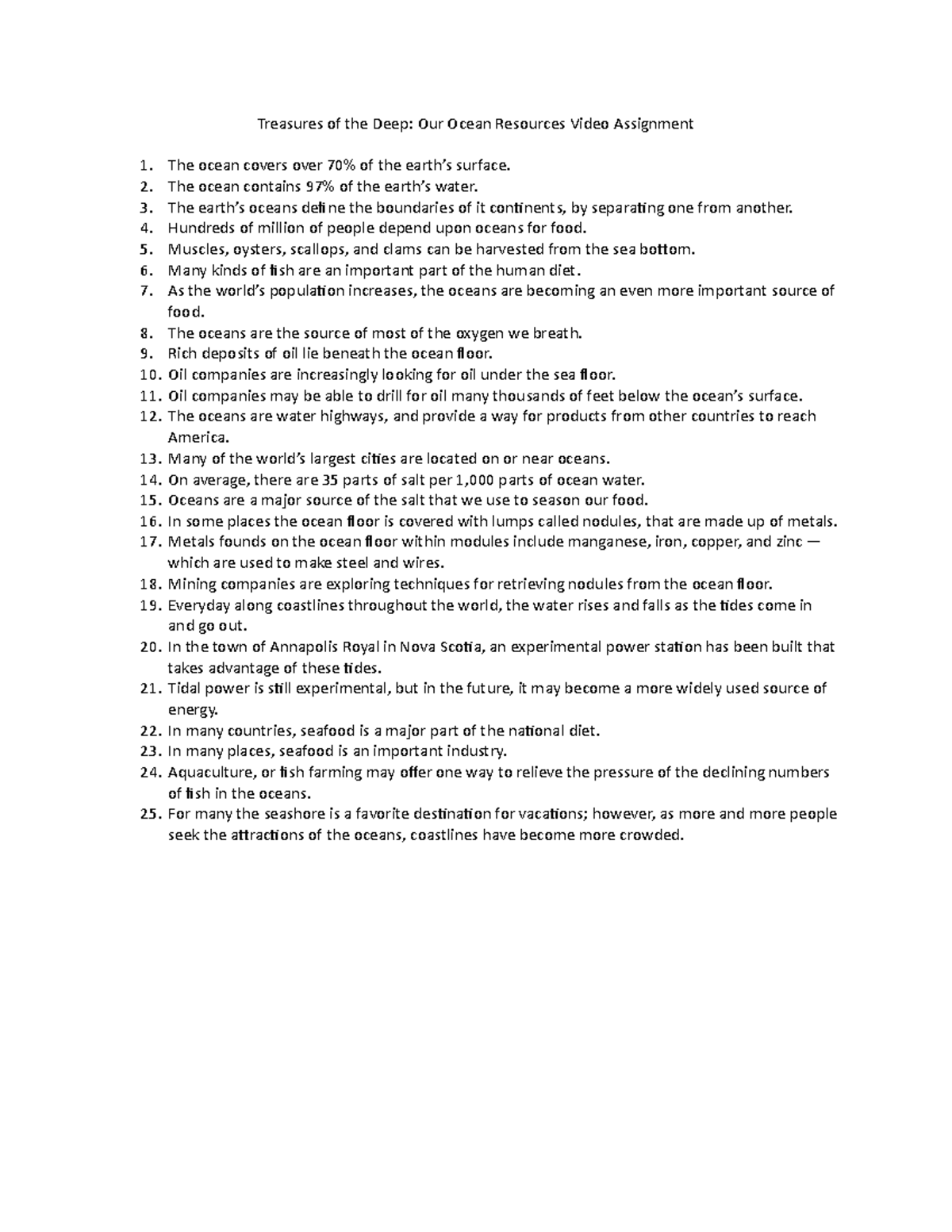 Treasures of the Deep — Our Ocean Resources Video Assignment - The ...